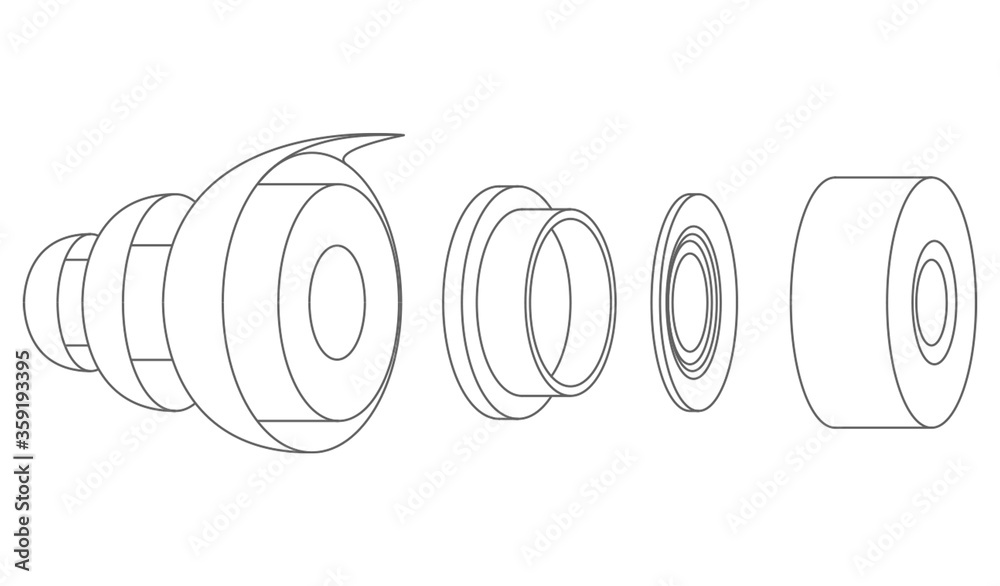 Exploded isometric drawing of ear plug isolated on white background ...