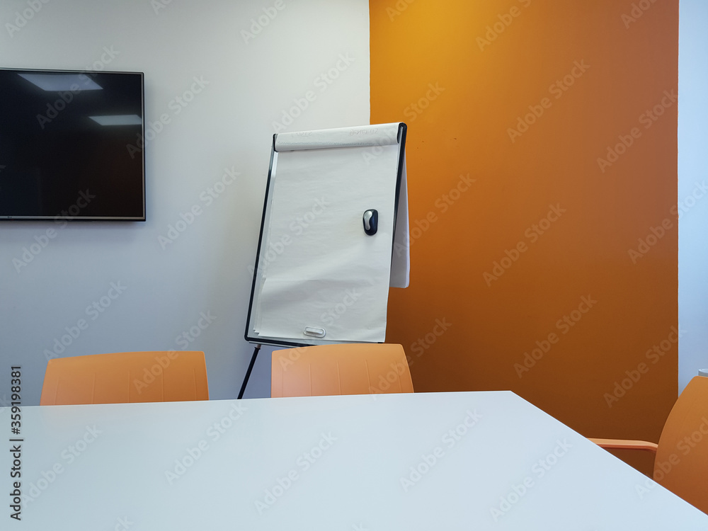 meeting room with blackboard and sheets Stock Photo | Adobe Stock