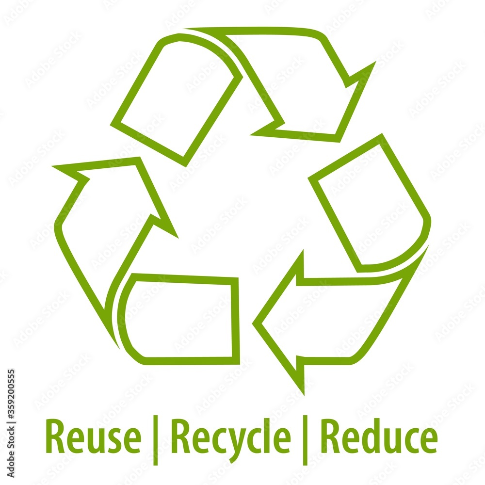 Recycle logo flat line art green icon with text Reuse, Recycle, Reduce ...