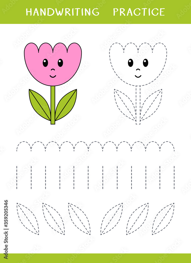 Handwriting practice sheet. Simple educational game for kids Stock ...