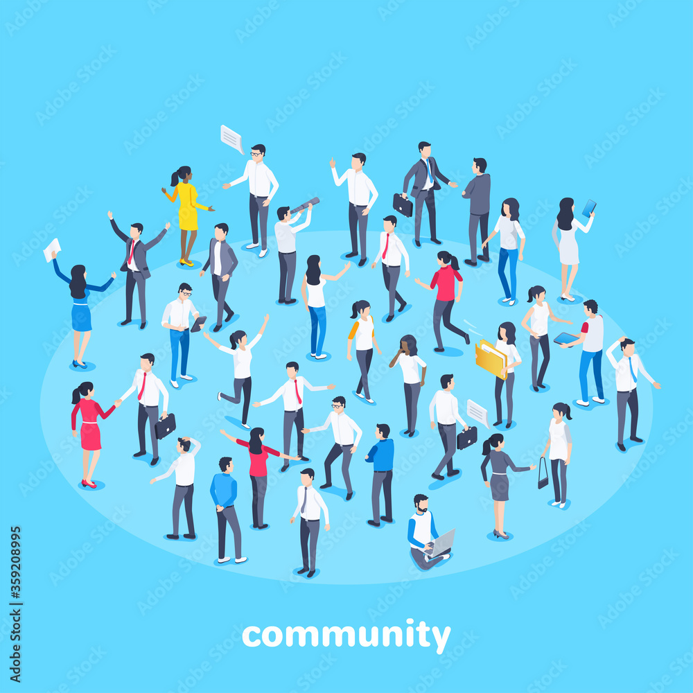 isometric vector image on a blue background, people in business suits ...