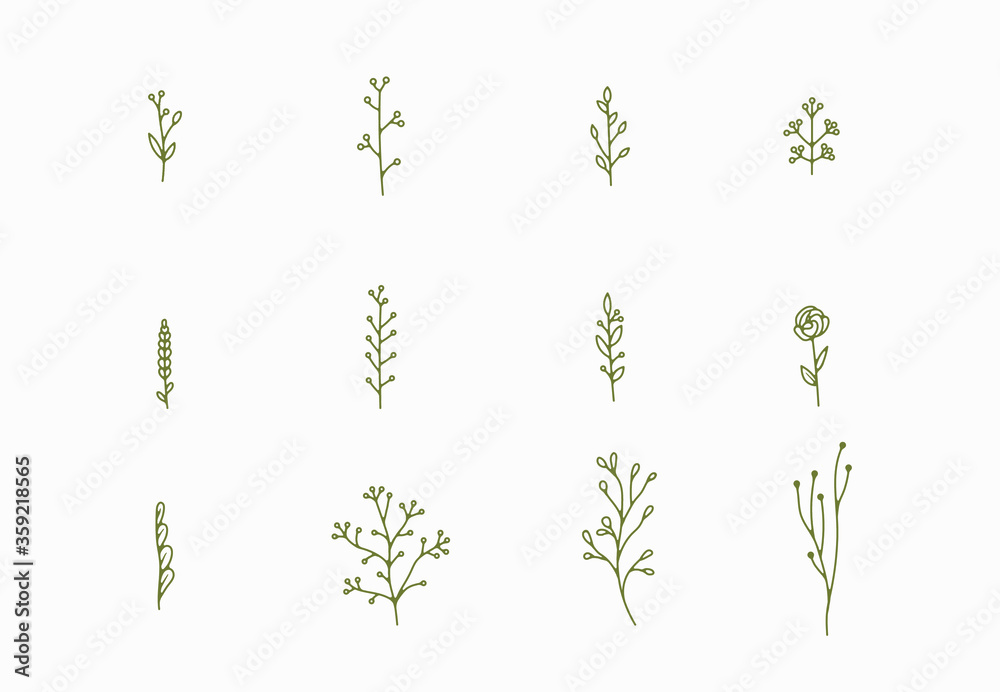 tiny simple botanical illustrations, line artwork, minimal design ...