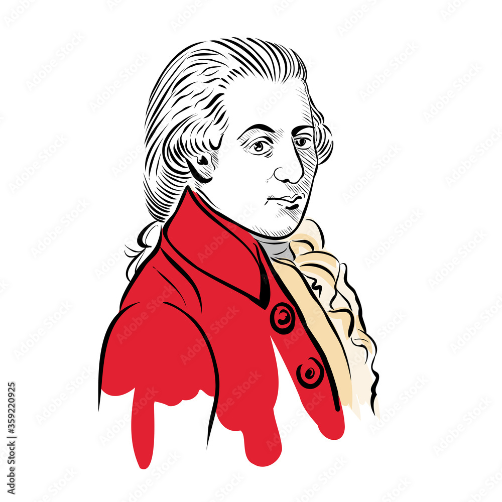 vector image Mozart, Wolfgang Amadeus vector illustration, black and ...