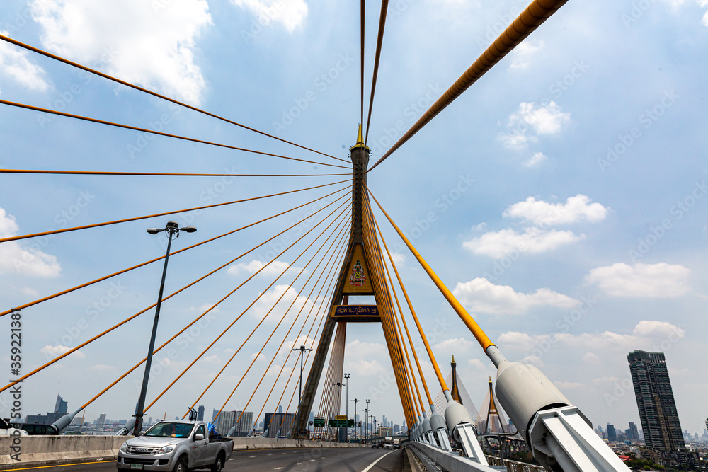 BANGKOK ,THAILAND - MAY 22, 2020 : Bhumibol Bridge in Thailand, also ...