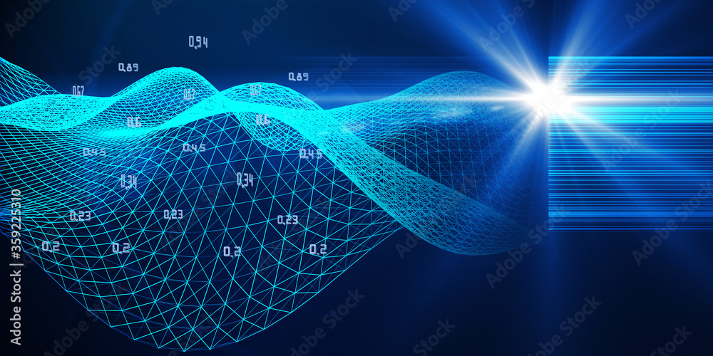 Abstract futuristic visualization of wavy grid artificial intelligence ...