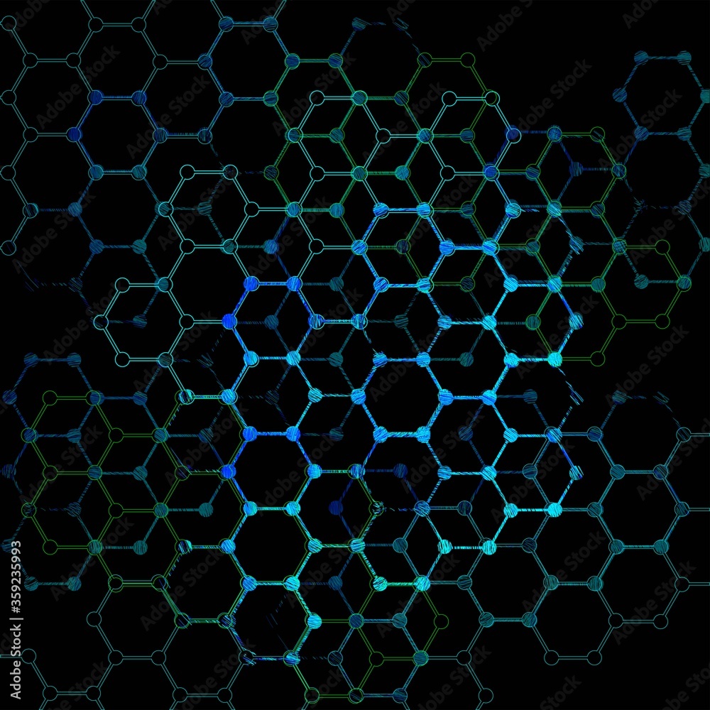 Aromatic and benzene rings molecules, organic chemistry blue hexagons ...