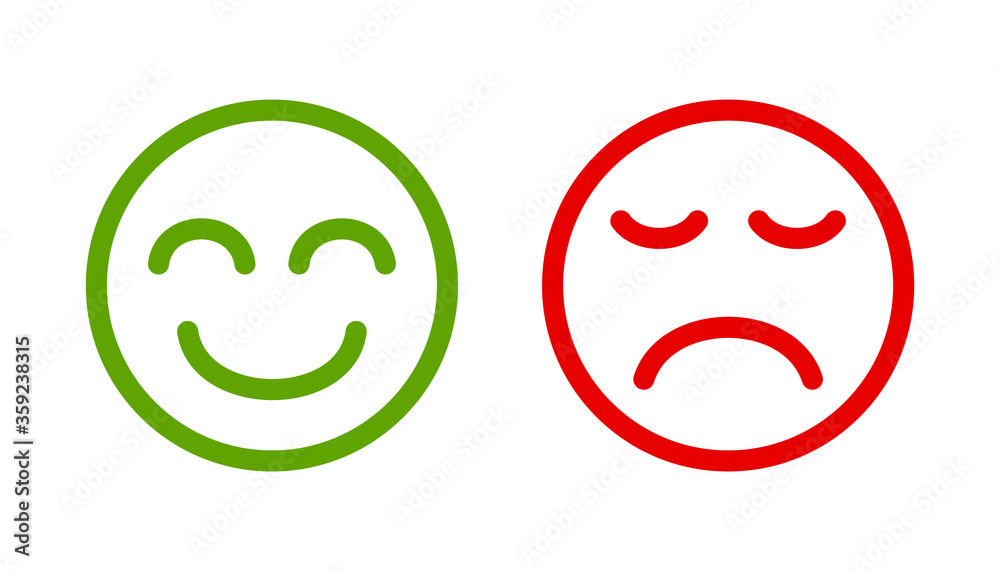 Happy and sad emoji faces line icon, cartoon emoticons signs – stock ...