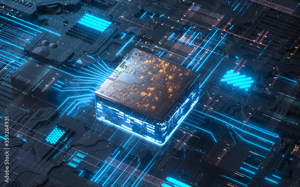 Photo & Art Print 3d illustration Technology Smart motherboard chip ...