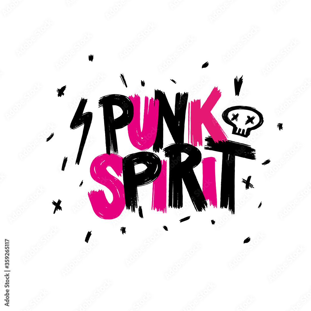 Punk spirit, rocker sticker. Simbols, words and design elements on ...