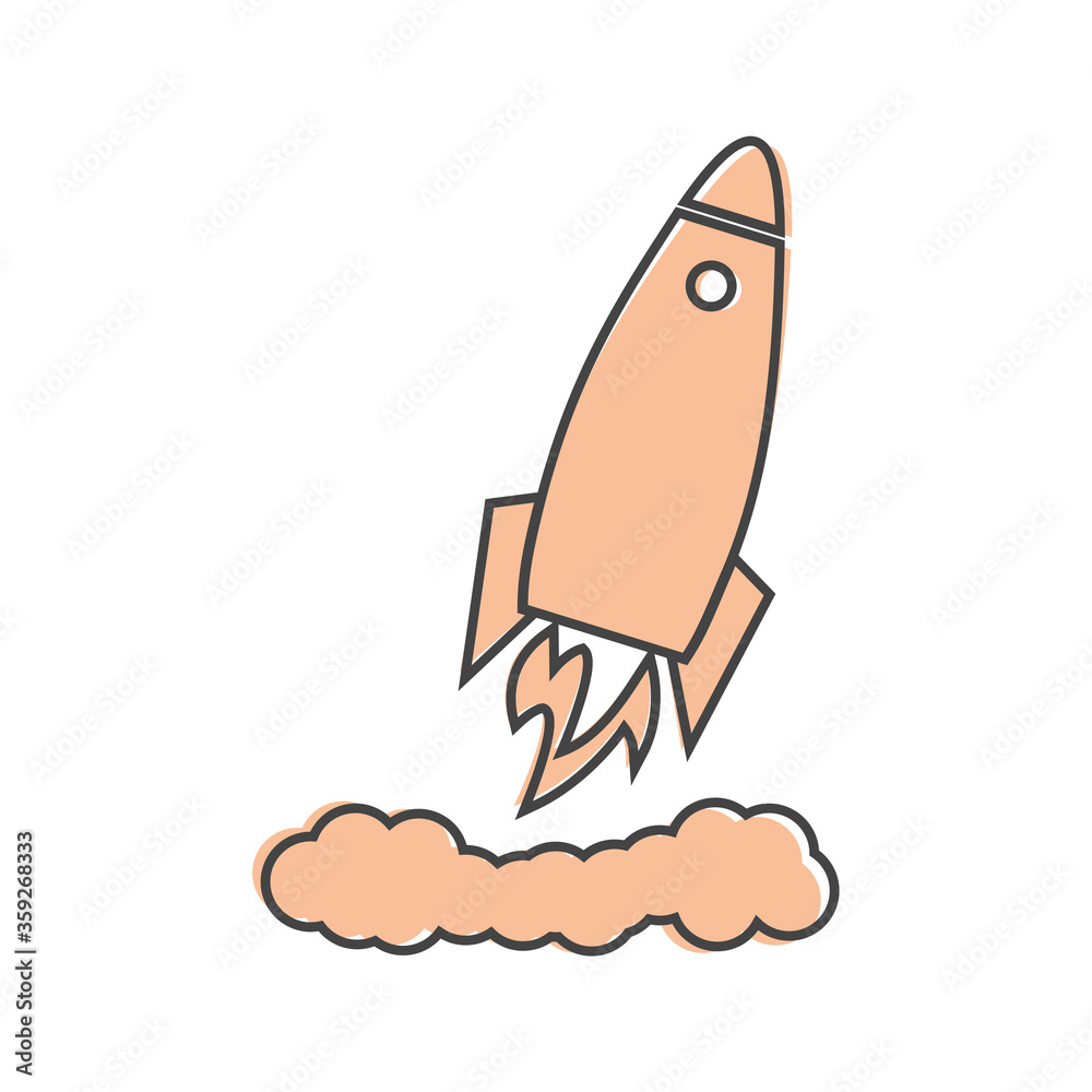 Vector icon flying rocket. Rocket icon cartoon style on white isolated ...