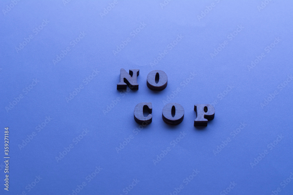 No cop sign flat lay on blue background with. Concept of Discrimination ...