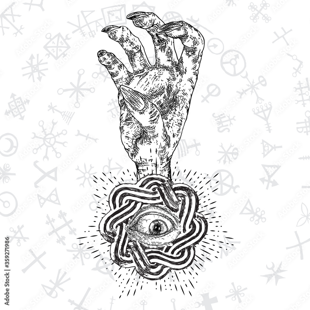 Fortune Teller hand or witch hand with all seeing eye. Mystic and ...