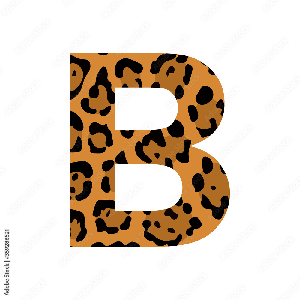 Vector capital letter B with wild leopard skin print isolated on white ...