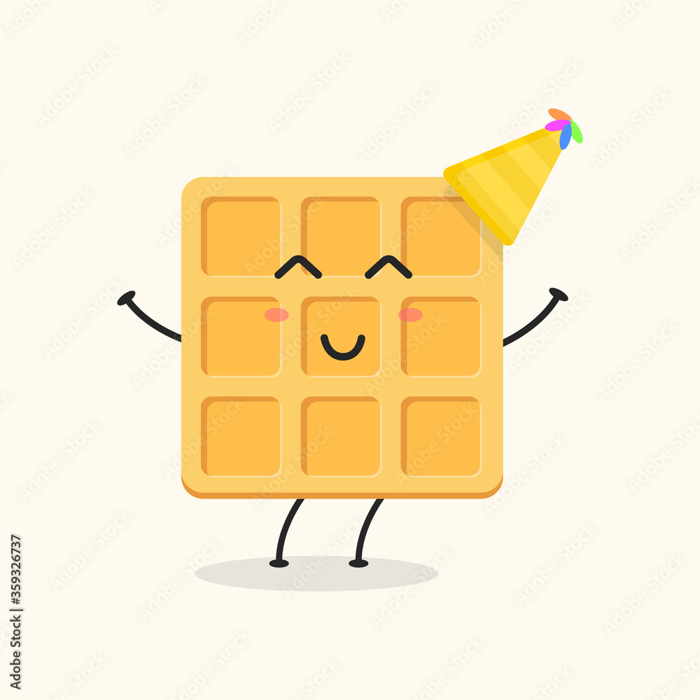 Cute Flat Cartoon Waffle Illustration. Vector illustration of cute ...
