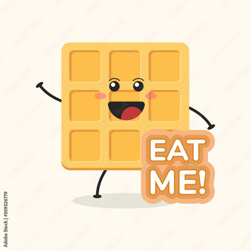 Cute Flat Cartoon Waffle Illustration. Vector illustration of cute ...
