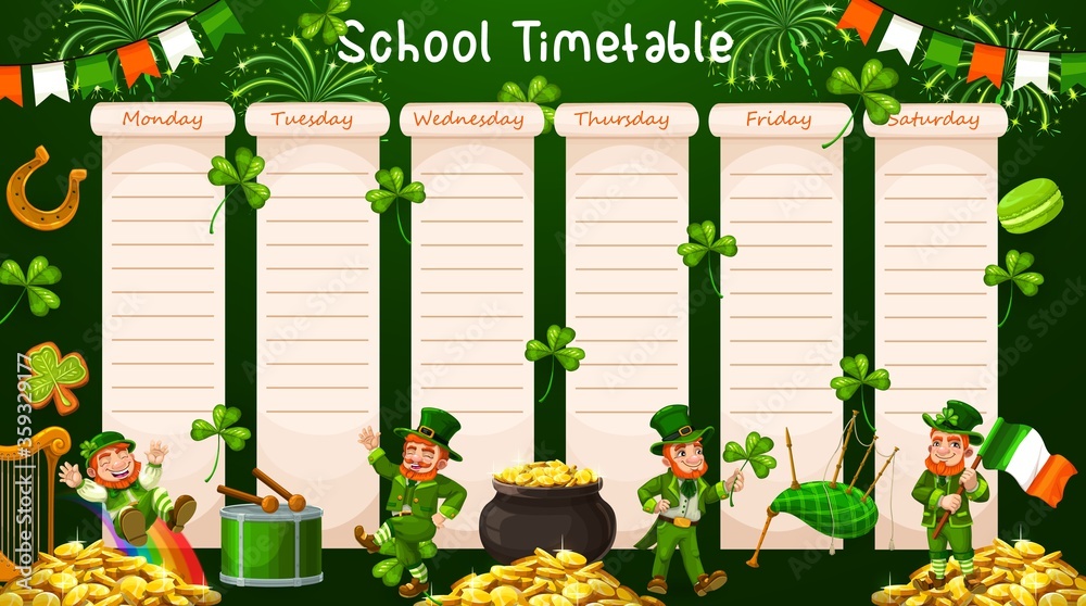 School timetable schedule, week table and student, calendar planner ...