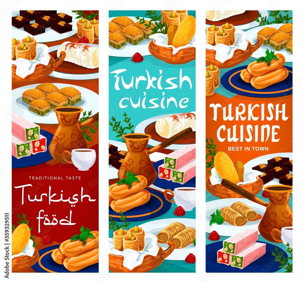 Turkish food cuisine menu, desserts, pastry sweets, traditional coffee ...