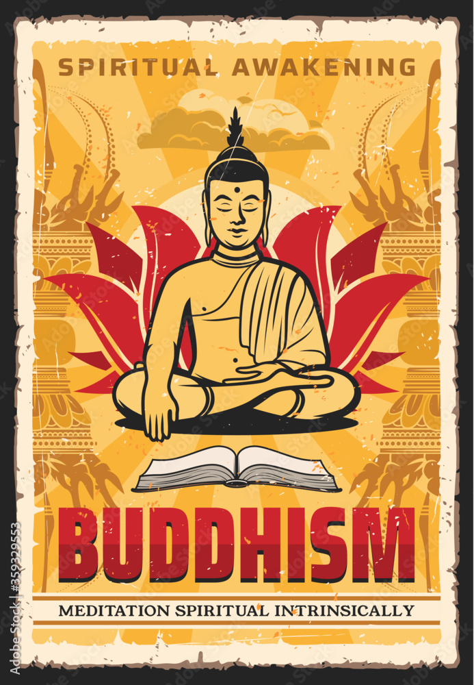 Buddhism poster, Buddha in meditation and dharma, enlighten, spiritual ...