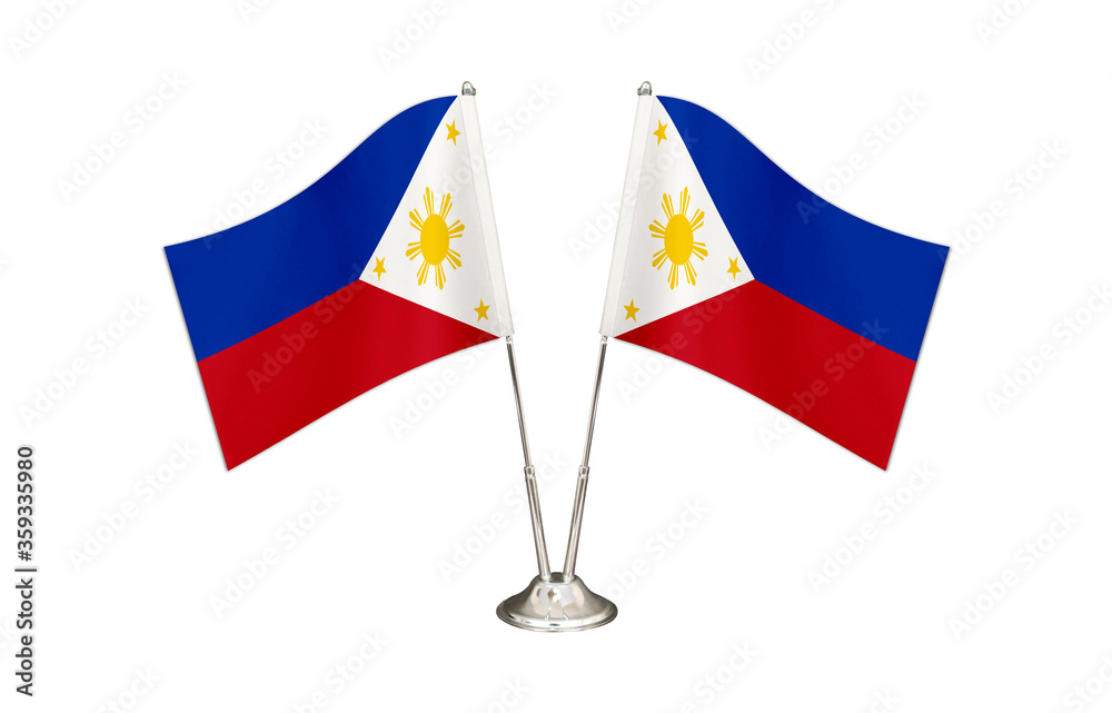 Philippines table flag isolated on white ground. Two flag poles with ...