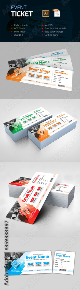 Set of concert tickets template. Concert, party, disco or festival ...