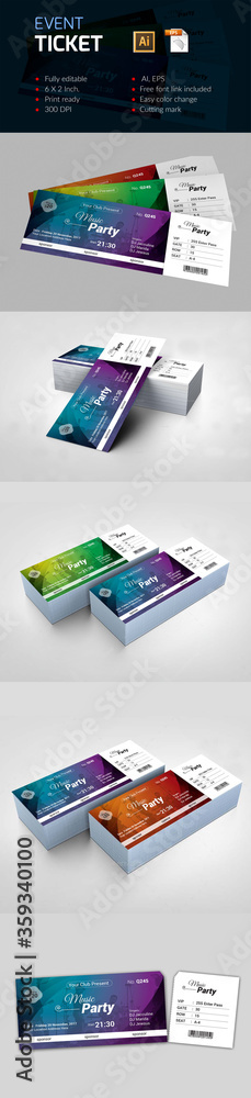 Set of concert tickets template. Concert, party, disco or festival ...