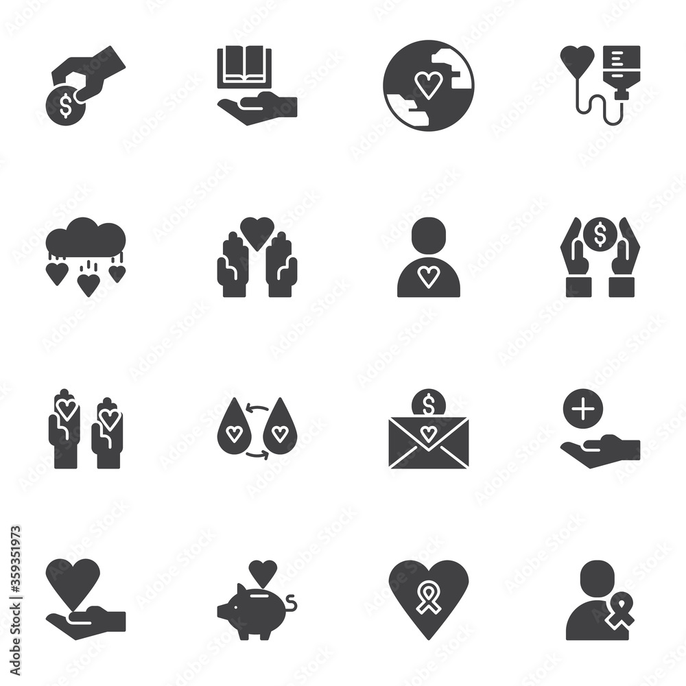 Charity donation vector icons set, modern solid symbol collection ...