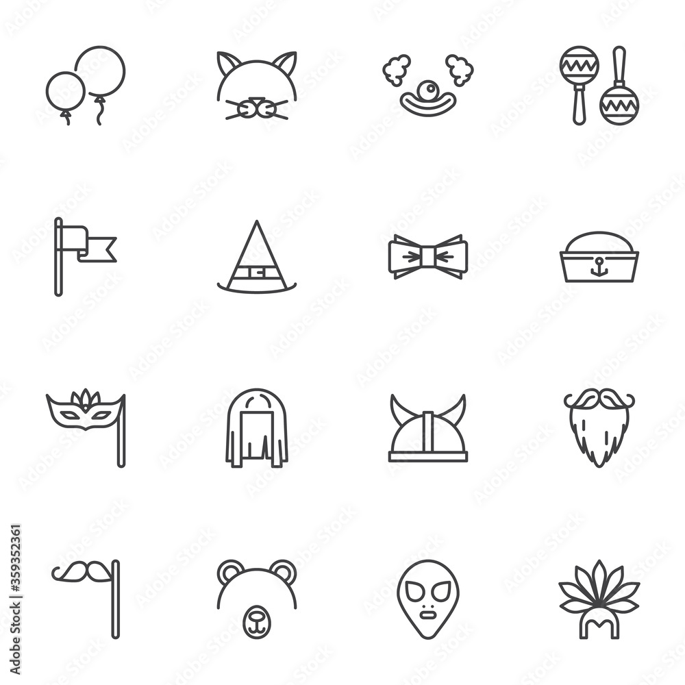Costume party line icons set, outline vector symbol collection, linear ...