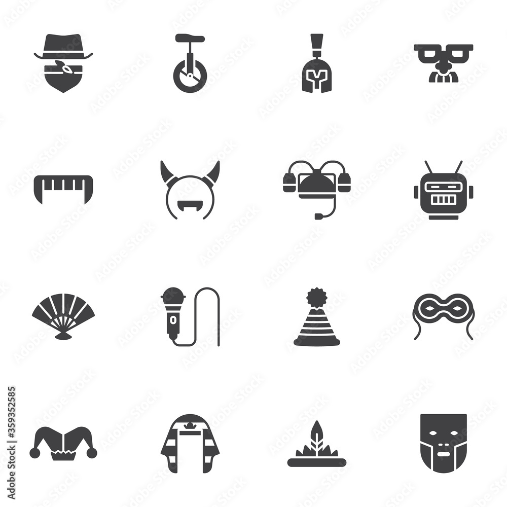 Carnival party vector icons set, modern solid symbol collection ...