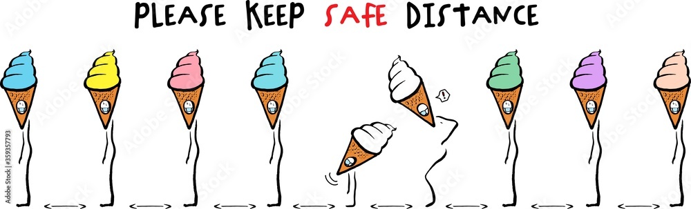 Social distance Keep a safe distance of 2 meters or 6 feet. People line ...