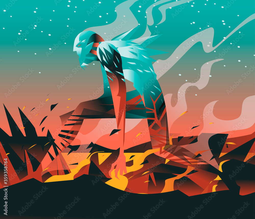 giant titan half frozen ice and half fire heat Stock Vector | Adobe Stock