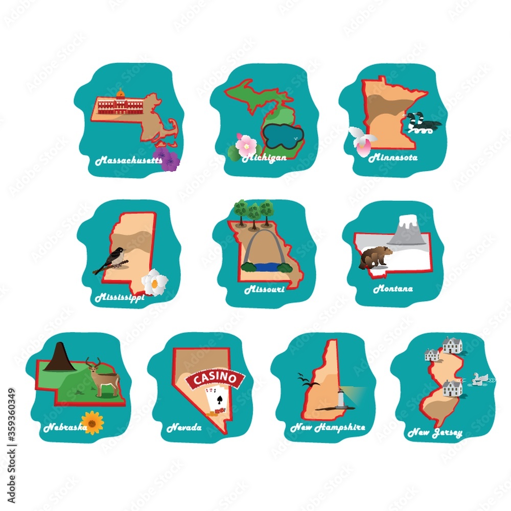 usa state map collection Stock Vector | Adobe Stock