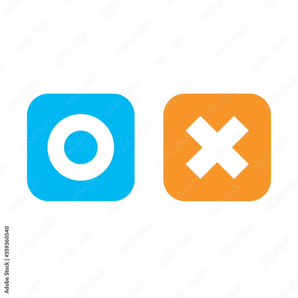 Simple blue o and orange x rounded square shape icons with shadow ...