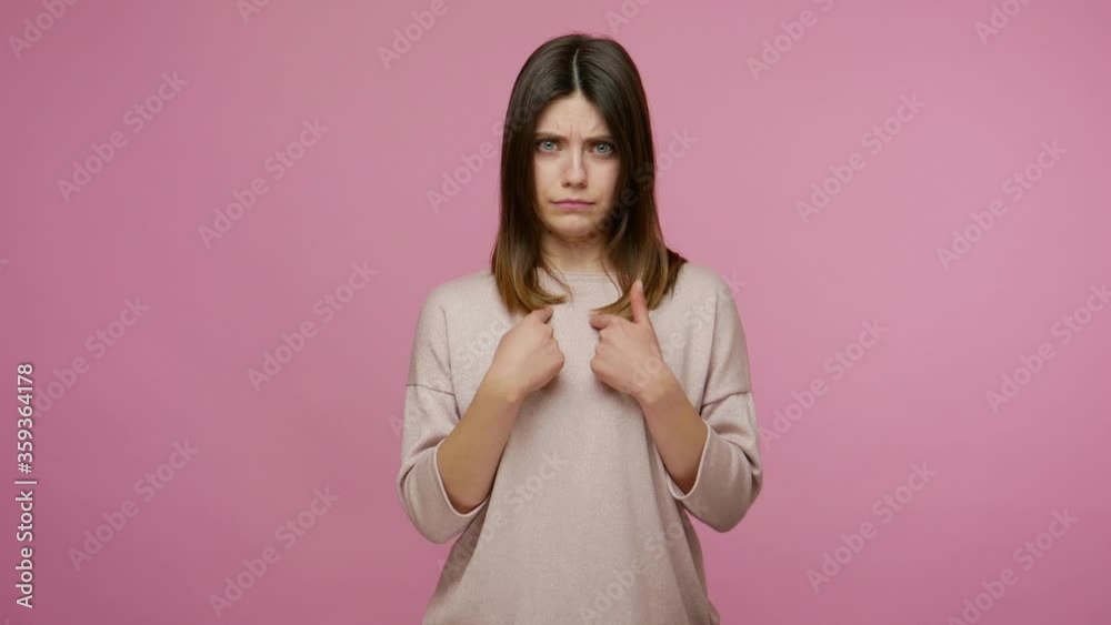 Vidéo Stock Incredible, is it my merit? Amazed surprised woman pointing ...