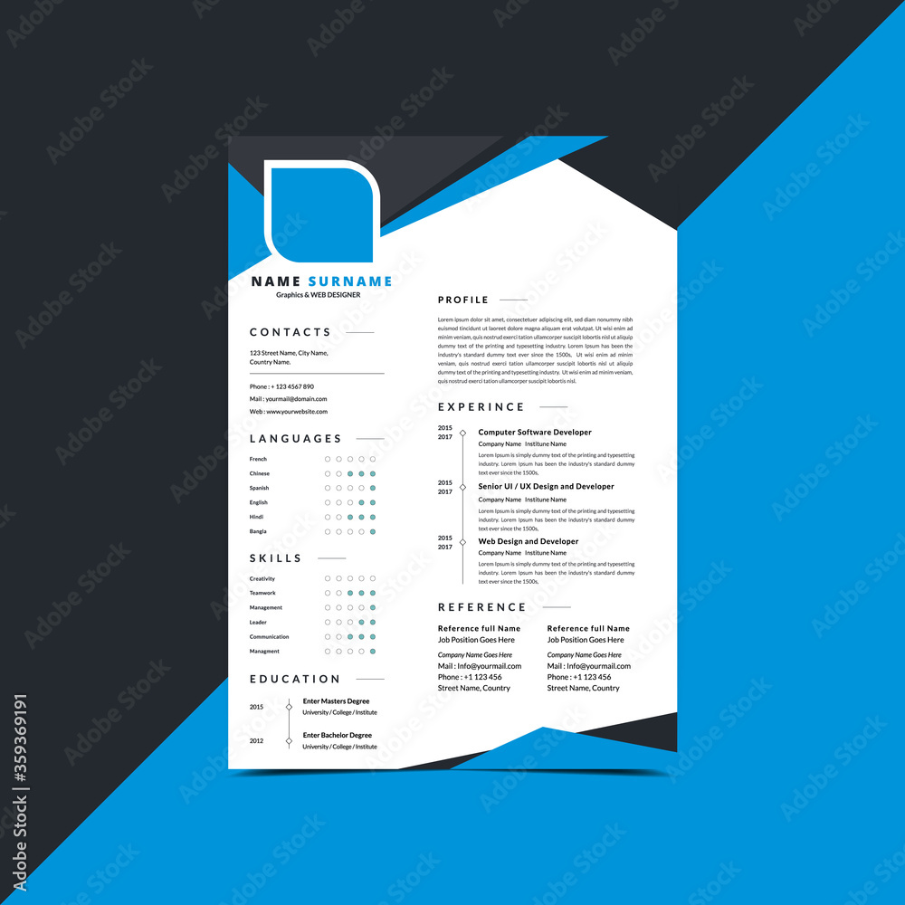 Professional Resume CV curriculum vitae Template For interview Stock ...