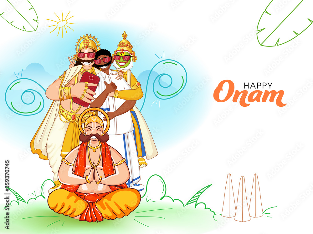 Illustration of Cheerful King Mahabali with Kathakali Dancer, South ...