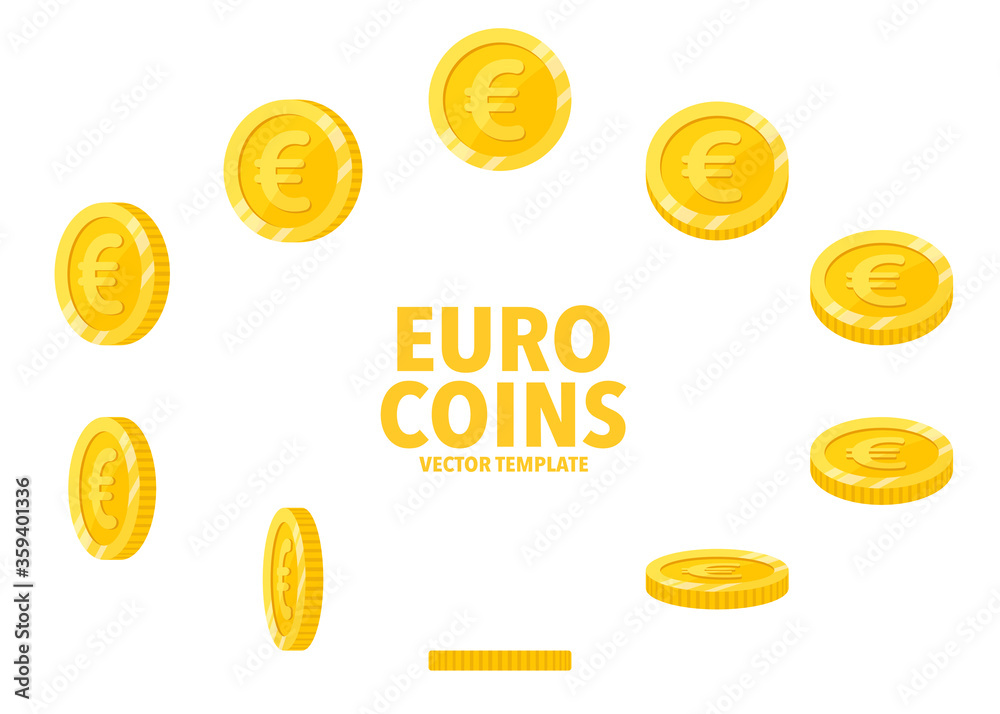 Euro sign golden coins isolated on white background. Set of flat icon ...