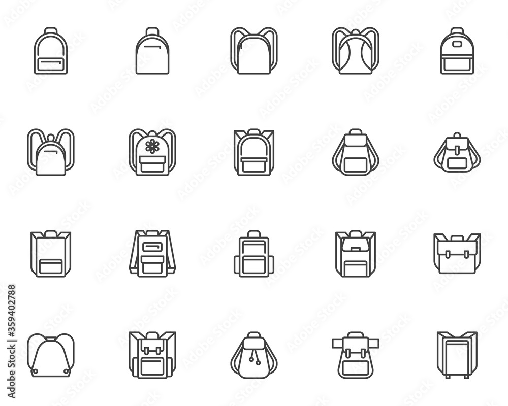 Backpack collection line icons set. linear style symbols collection ...