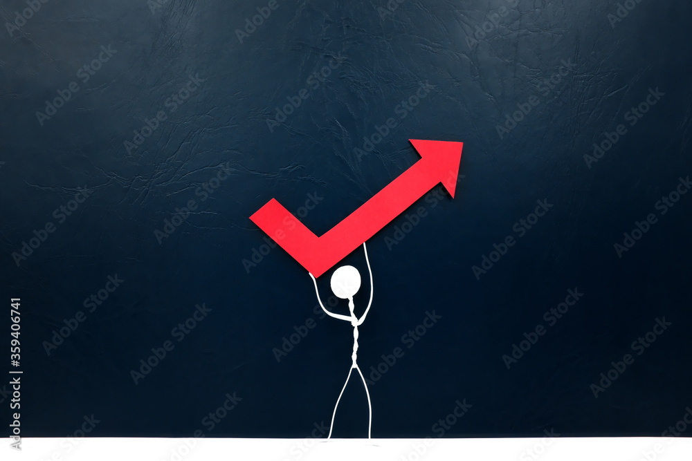 Human stick figure carrying a red arrow pointing upward. Economy bounce ...