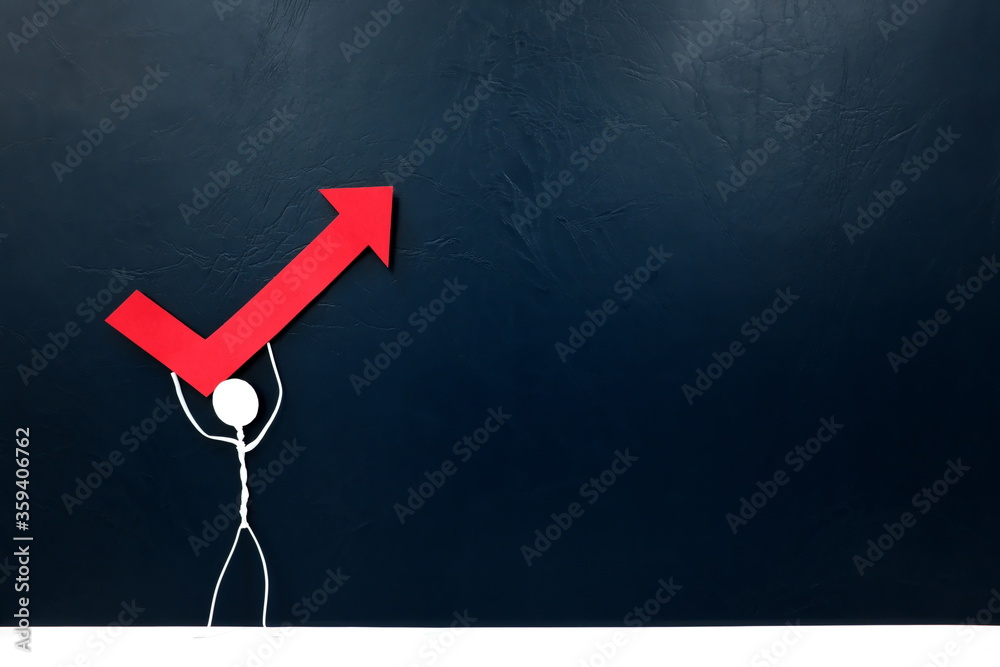 Human stick figure carrying a red arrow pointing upward. Economy bounce ...