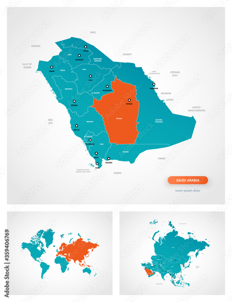 Editable template of map of Saudi Arabia with marks. Saudi Arabia on ...