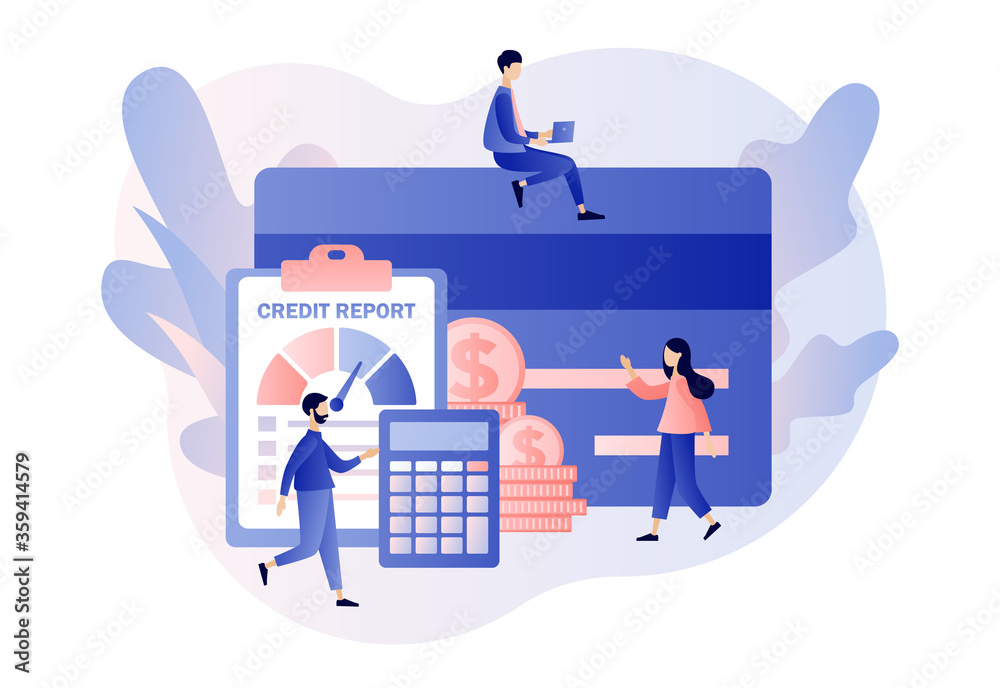 Credit rating. Credit report. Tiny people analysts credit risk control ...