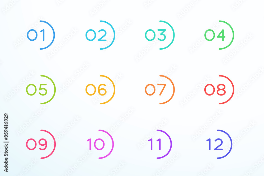 Number Bullet Point Round Outline Set 1 to 12 Stock Vector | Adobe Stock