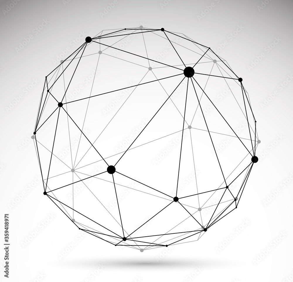 Abstract 3D mesh sphere vector illustration, dots connected with lines ...