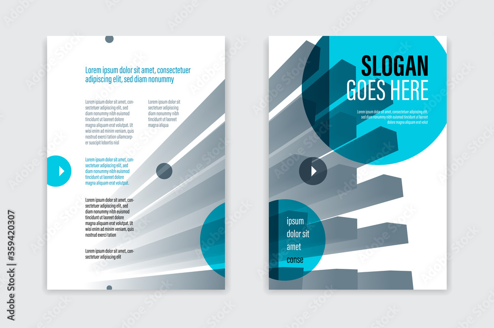 Business brochure with office building structure vector template, front ...