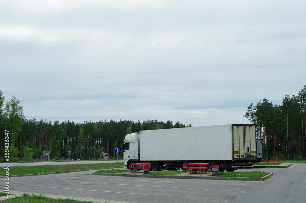 Autobahn traffic. Car with bike rack. Close-up. traffic signs ...