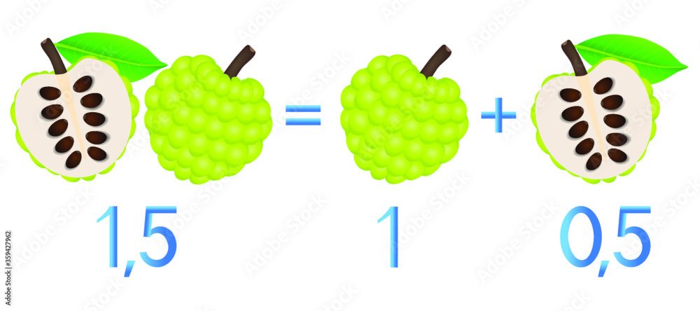 Mathematical games for children. Study the fractions numbers, example ...