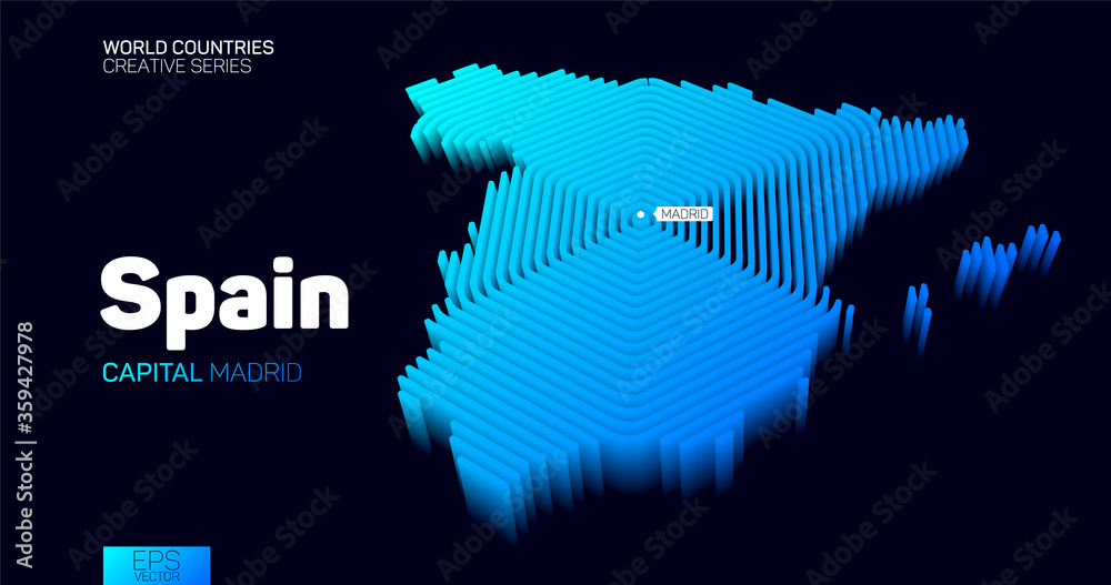 Isometric map of Spain with blue hexagon lines Stock Vector | Adobe Stock