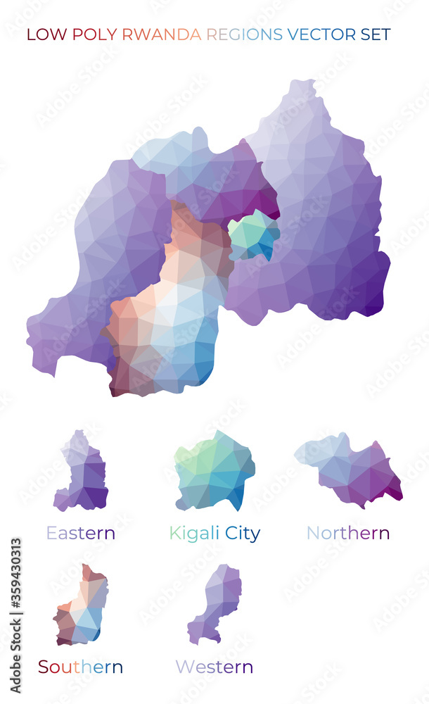 Rwandan low poly regions. Polygonal map of Rwanda with regions ...