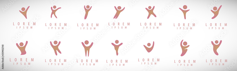 Abstract People Logo Set. Human Figure Isolated On Gray Background ...