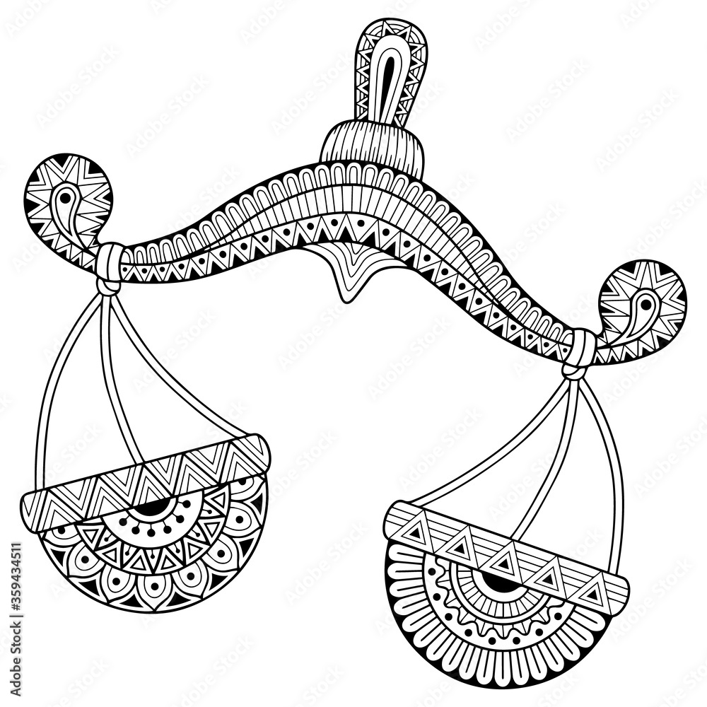 Vector coloring book for adult. Silhouette of libra isolated on white ...